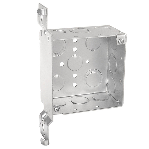 4 Inch Square Junction Box 2-1/8 Inch Deep With Wood Spike Vertical Br ...