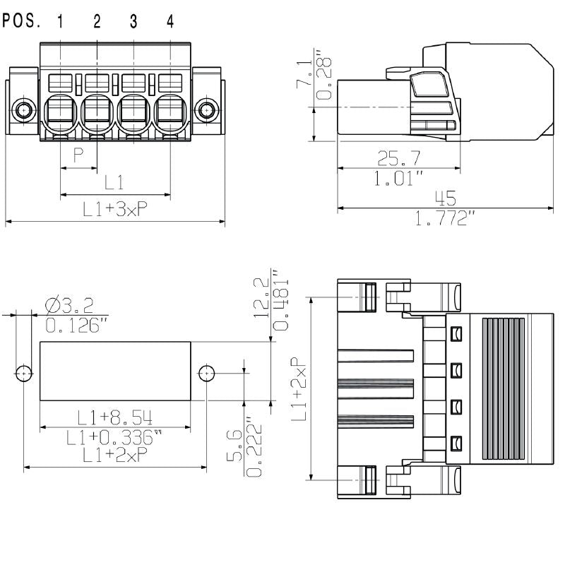 2544540000 - 7.62mm PCB Connector, 4 Poles, Push-in Clamping Mechanism ...