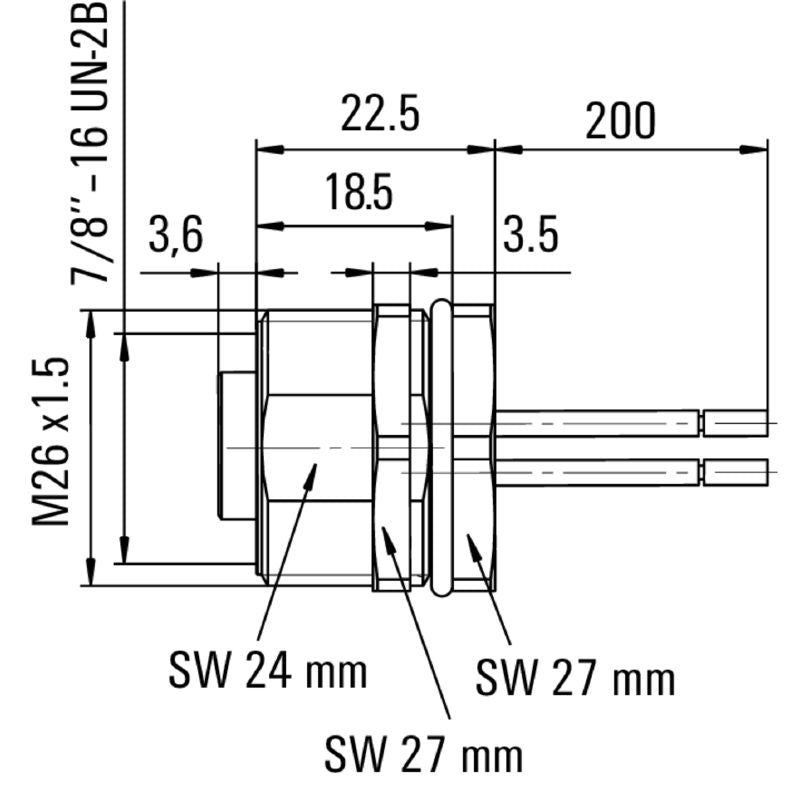 1534970000 - 2m 7/8" Cable Gland with M26 Thread and 5 Poles ...