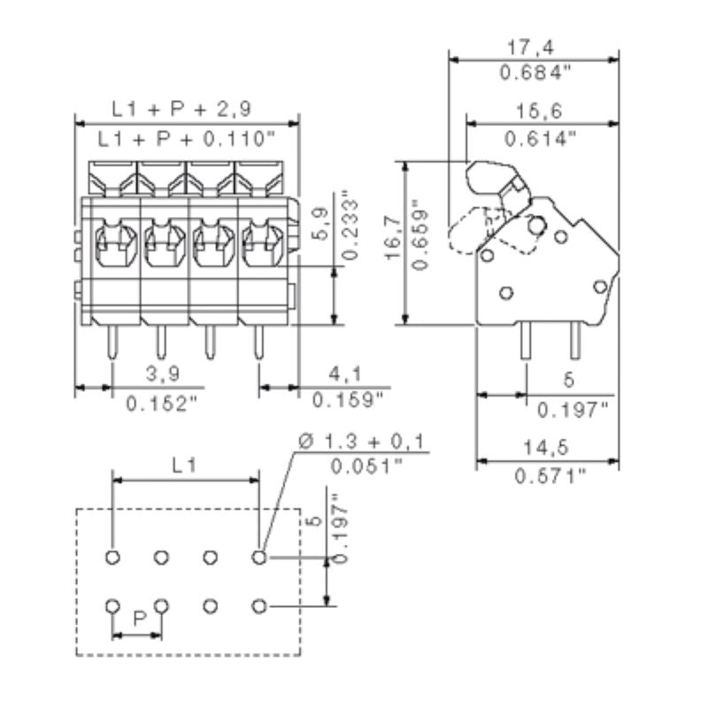 1957770000 - Black 5mm Pitch Terminal Block with 18 Poles & 135° Angle ...