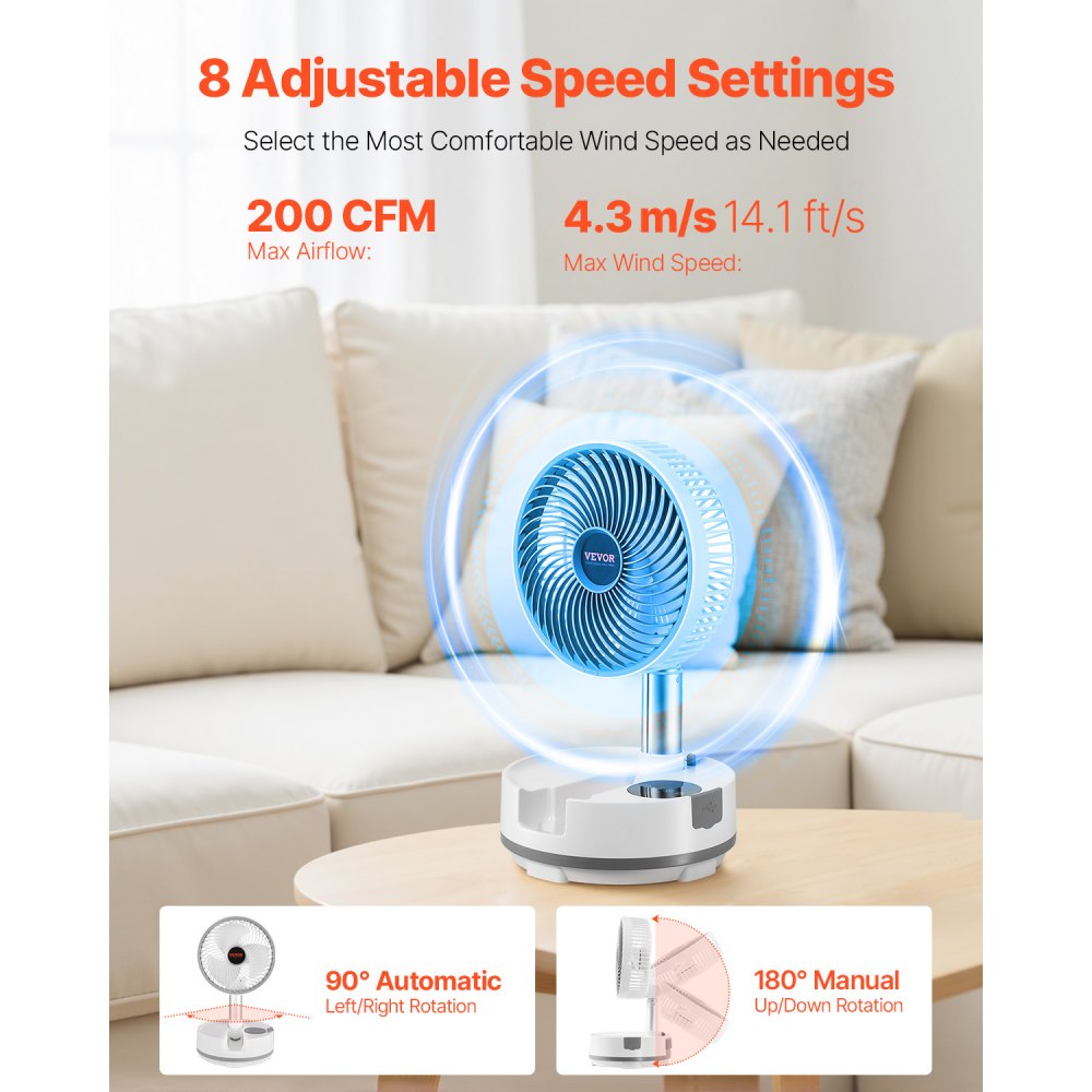 A10 - Powerful 8-Inch Rechargeable Fan with 3 Speed Settings ...