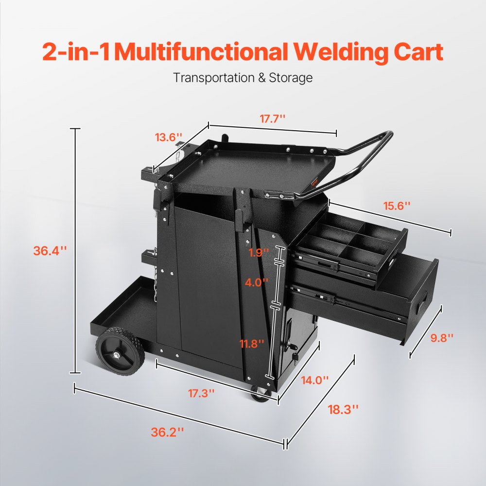WT-178 - Heavy-Duty Welding Cart with 2 Drawers & Lockable Cabinet ...