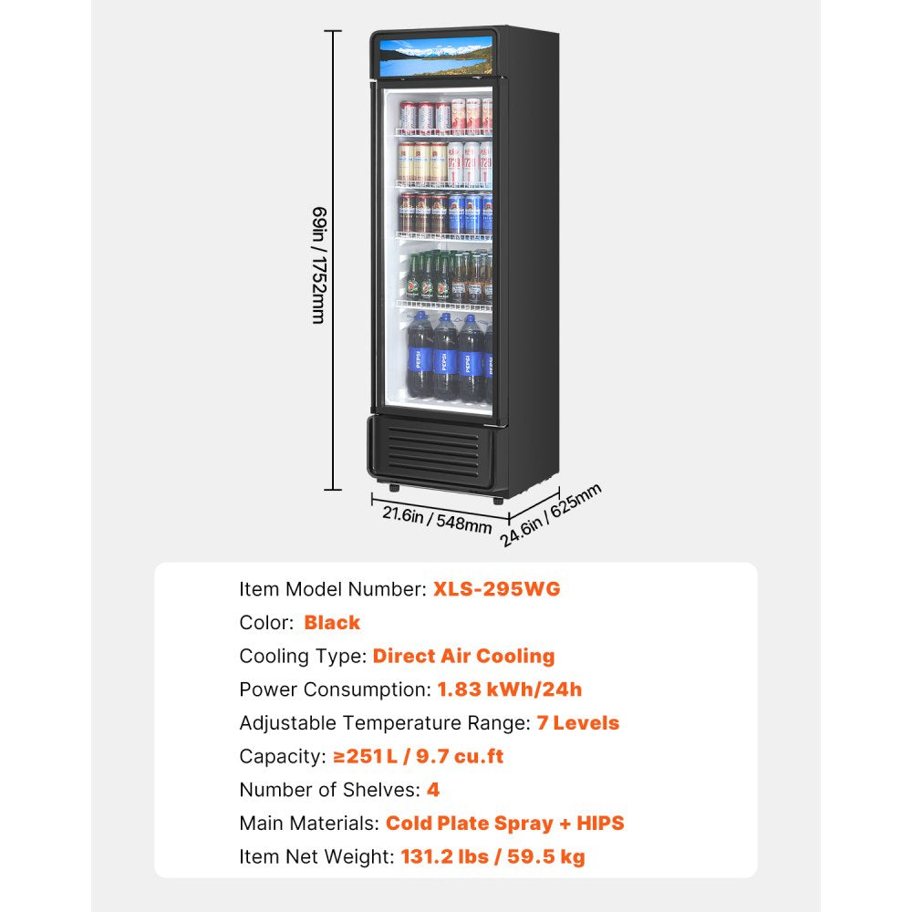 XLS-295WG - 9.7 cu.ft Glass Door Beverage Cooler with 4 Shelves ...