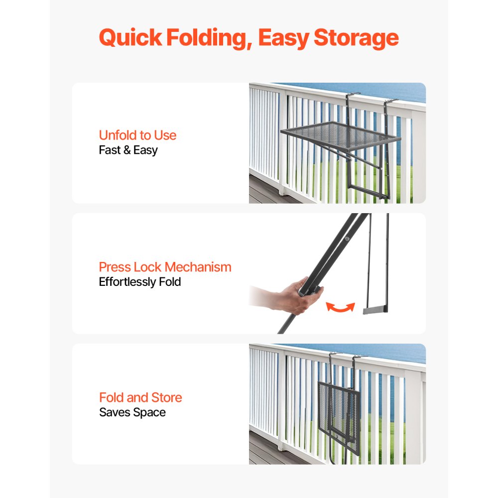 DL-BC02 - Adjustable Stainless Steel Balcony Table 19 x 24 in Folding ...