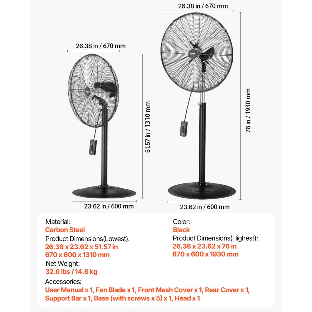 BT-HIF24B - 24" Adjustable Metal Oscillating Fan with 3-Speed Quiet Mo ...
