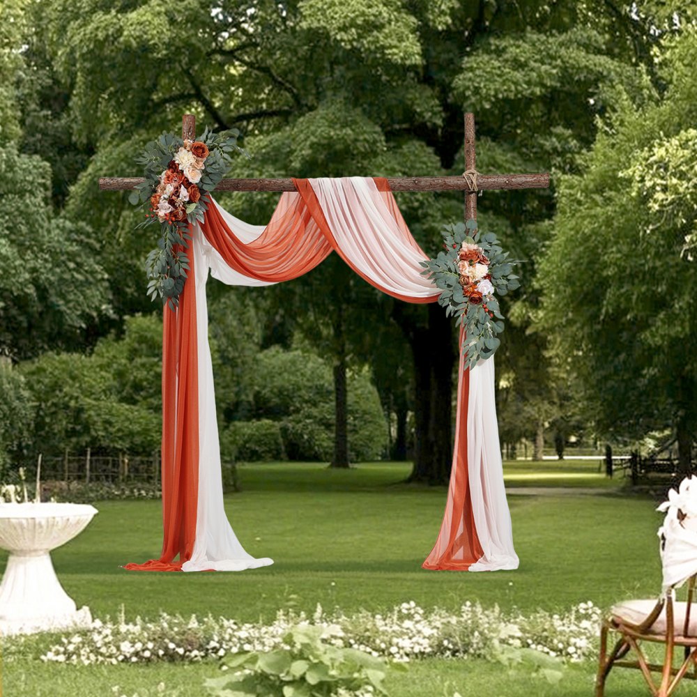 XH-HQ04 - 21ft Wedding Arch Kit with Lifelike Flowers & Sheer Drapes ...