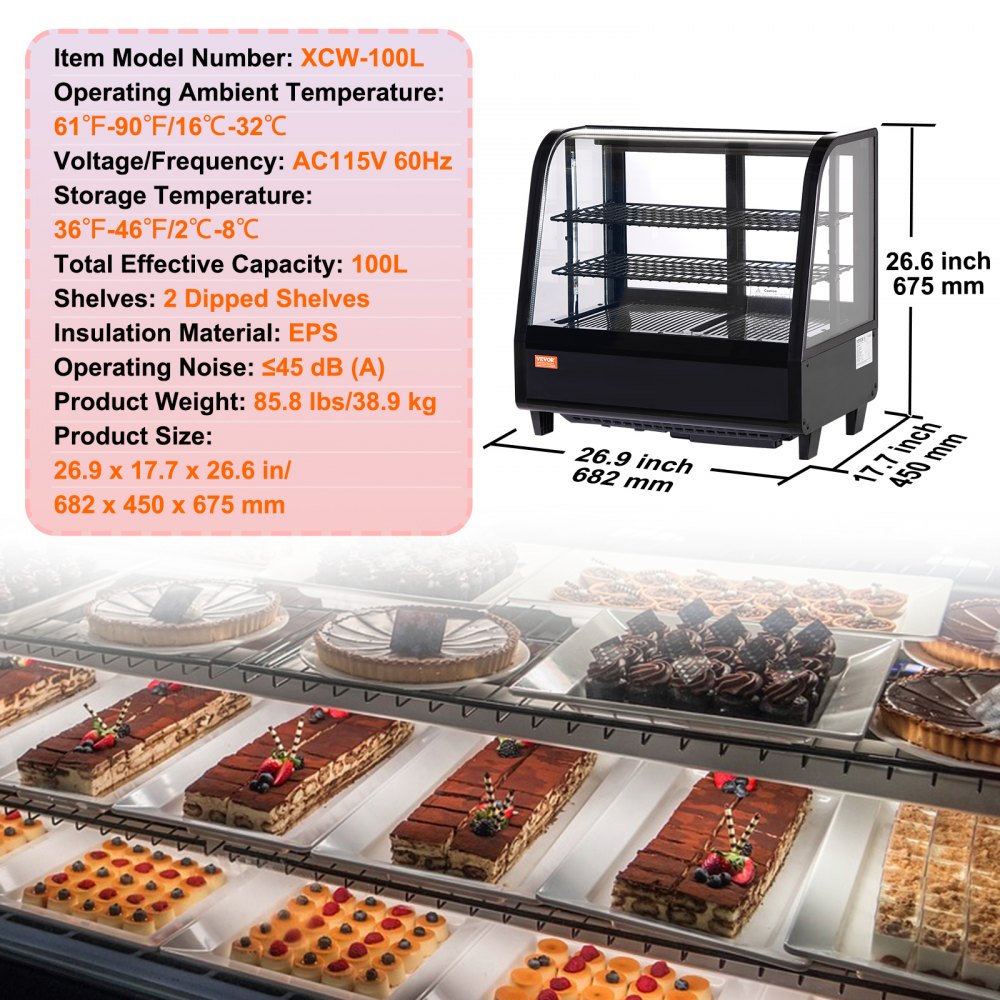 XCW-100L - Compact 2-Tier VEVOR Display Case with Turbo Cooling & LED ...
