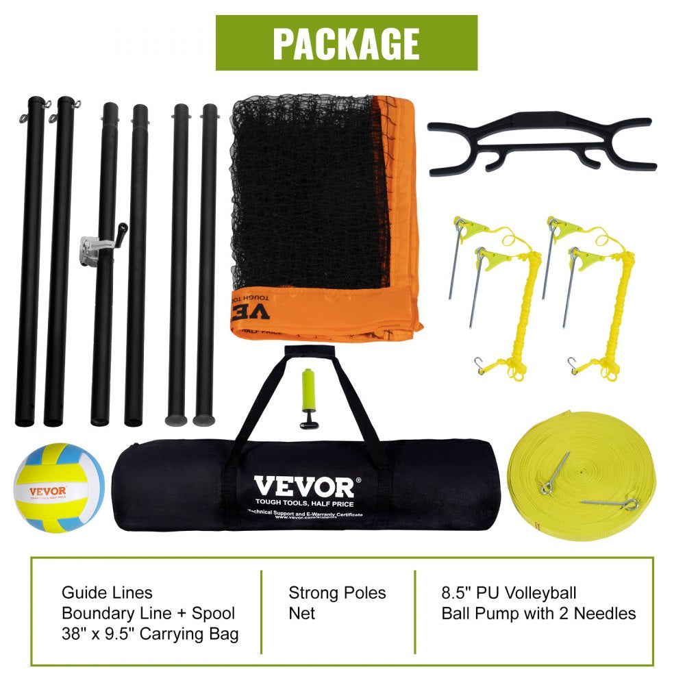 JH-203 - Adjustable Portable Volleyball Net System, 32x3ft, Easy Setup ...