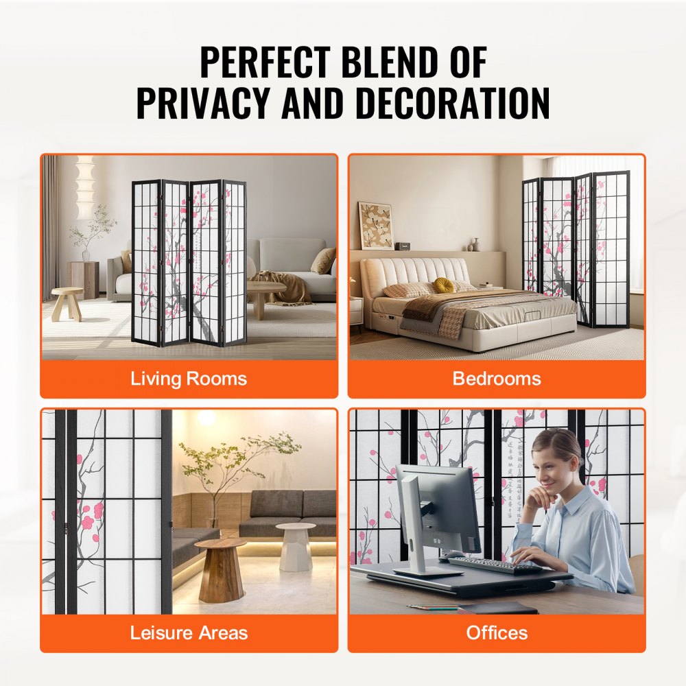 SS-002-4Y-BL - 64-inch Japanese Room Divider with Ink Painting Design ...