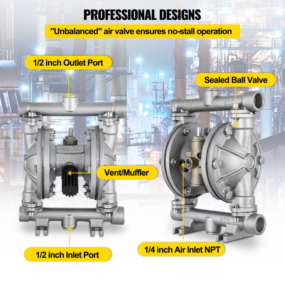 QBK-15P - Stainless Steel Air Diaphragm Pump, 8.8 GPM, Leak-Proof Desi ...