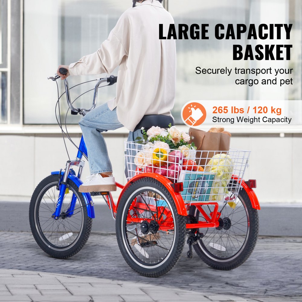 SS002-4 - Portable 20-Inch Adult Tricycle with Rear Basket & Adjustabl ...