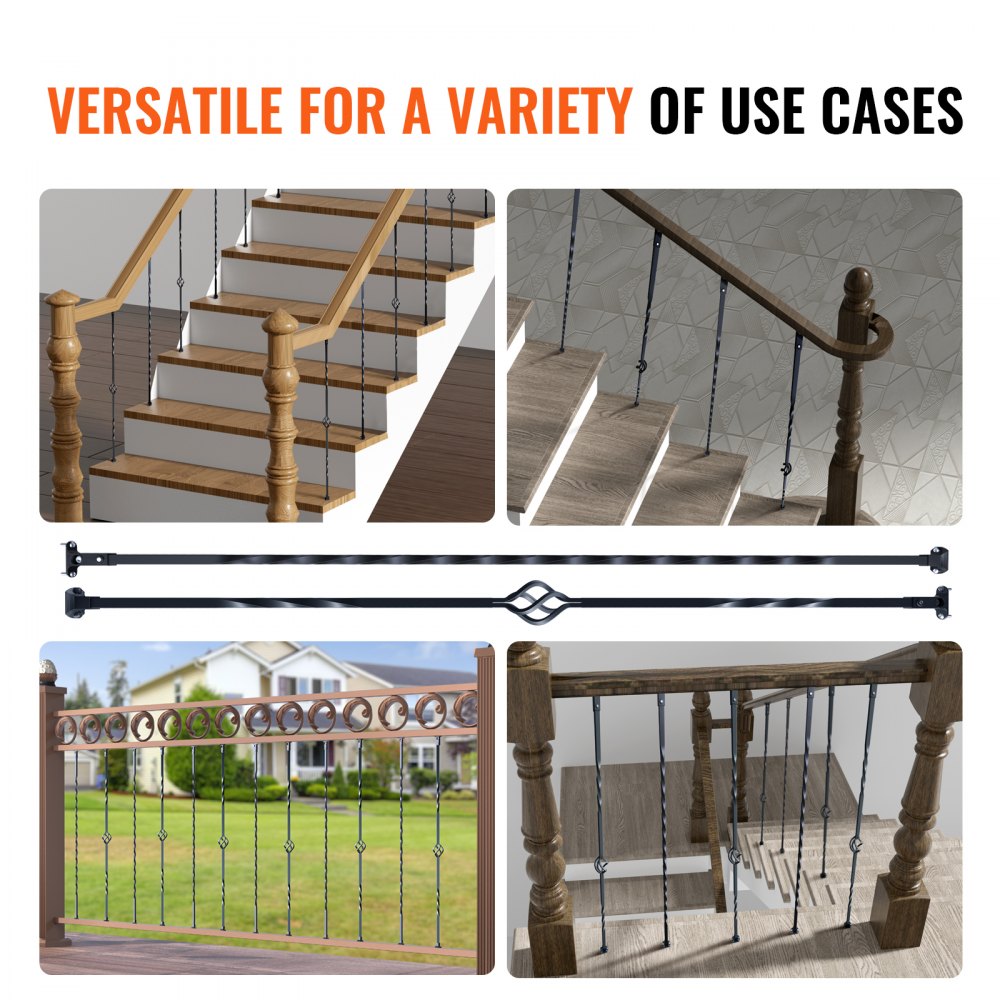 ZX-LX43.8in-10 - 44'' Matte Black Spiral Metal Balusters for Stairs ...