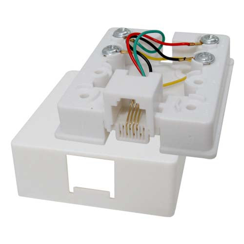 Vertical Cable 026-149WH 4C Modular Telephone Surface Jack White (Pack